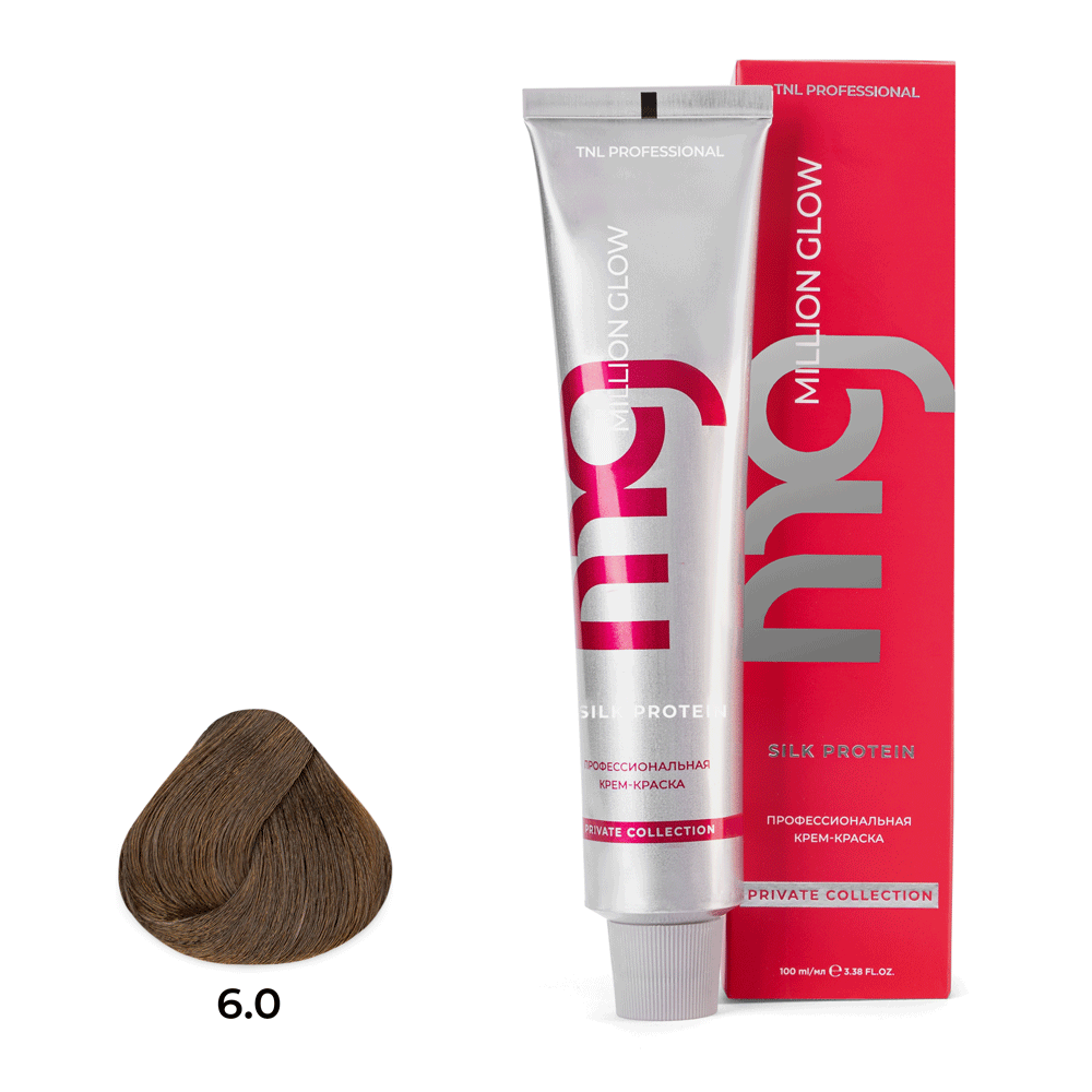 Крем-краска для волос TNL Million glow Private collection Silk protein 6.0 Темный блонд 100 мл
