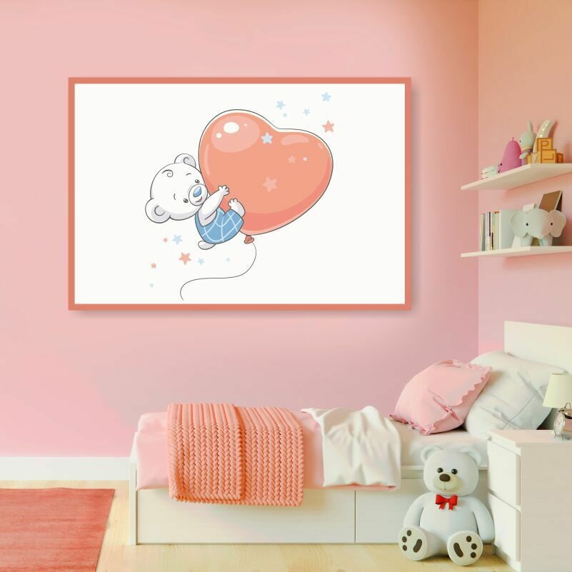 Постер Медвежонок С Шариком Для Детской Горизонтальный 40х30 см в тубусе ПолиЦентр