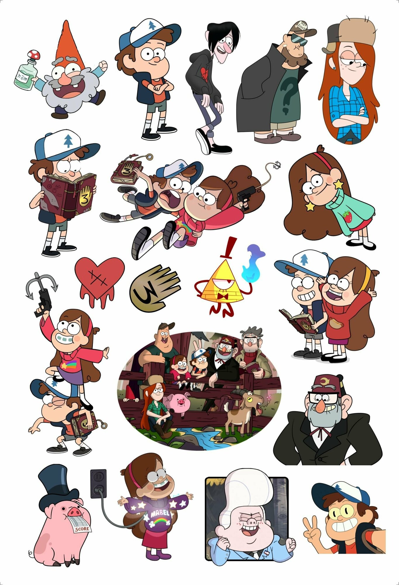 Набор наклеек NowOrNever Гравити фолз (Gravity Falls), 2 листа 15х20 см