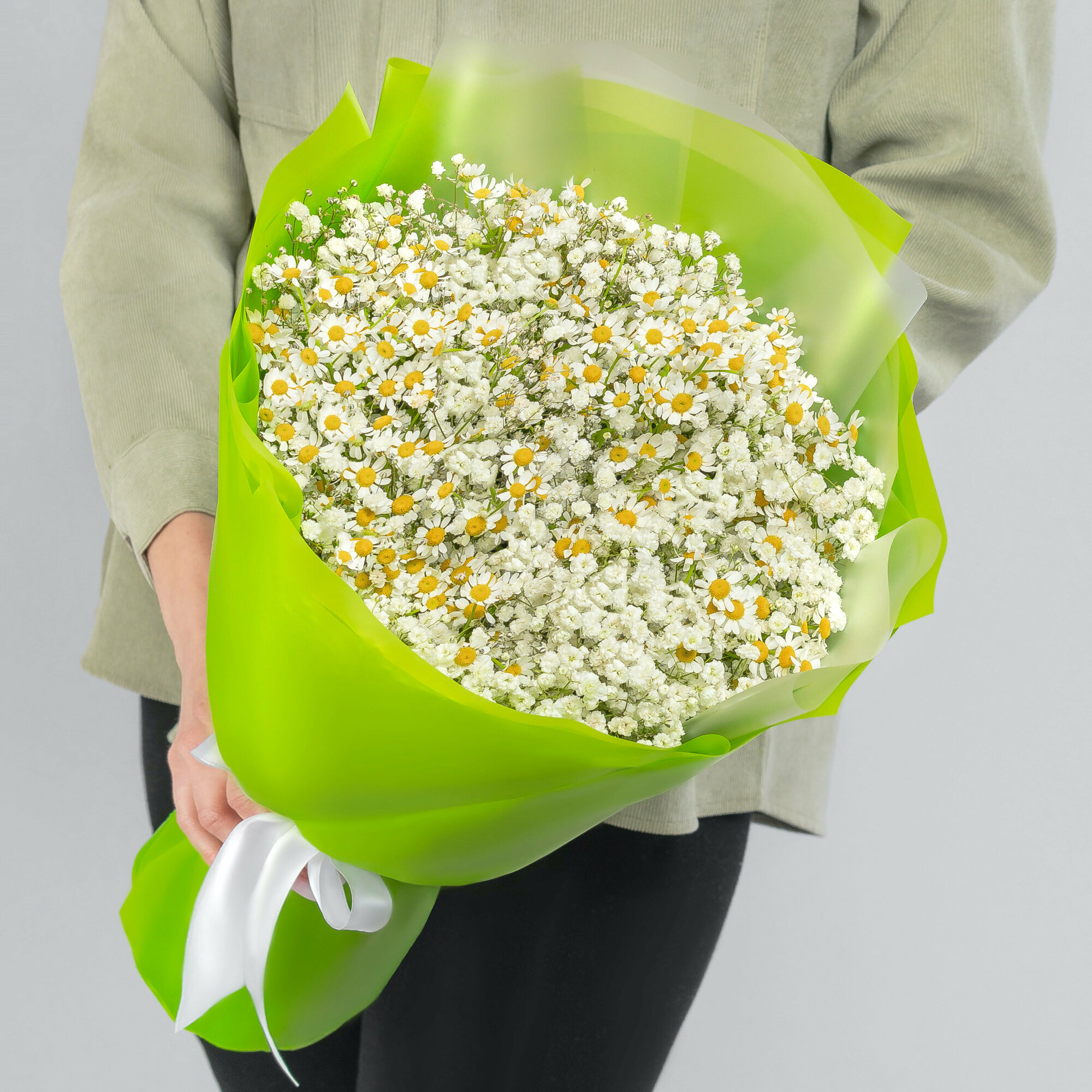 Дуо-букет Мегацвет24 "Гипсофила и Ромашка", дизайнерская упаковка