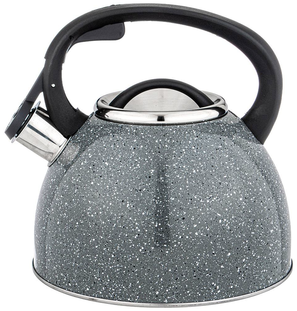 Чайник для плиты Agness / Агнес 907-064 со свитком, из нержавеющей стали, серый, 2.5л / кухонная посуда для всех видов плит