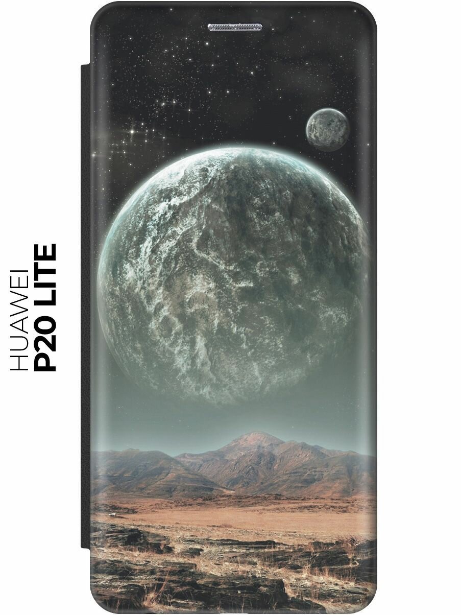 Чехол-книжка Пустыня и космос на Huawei P20 Lite / Nova 3e / Хуавей П20 Лайт / Нова 3Е черный