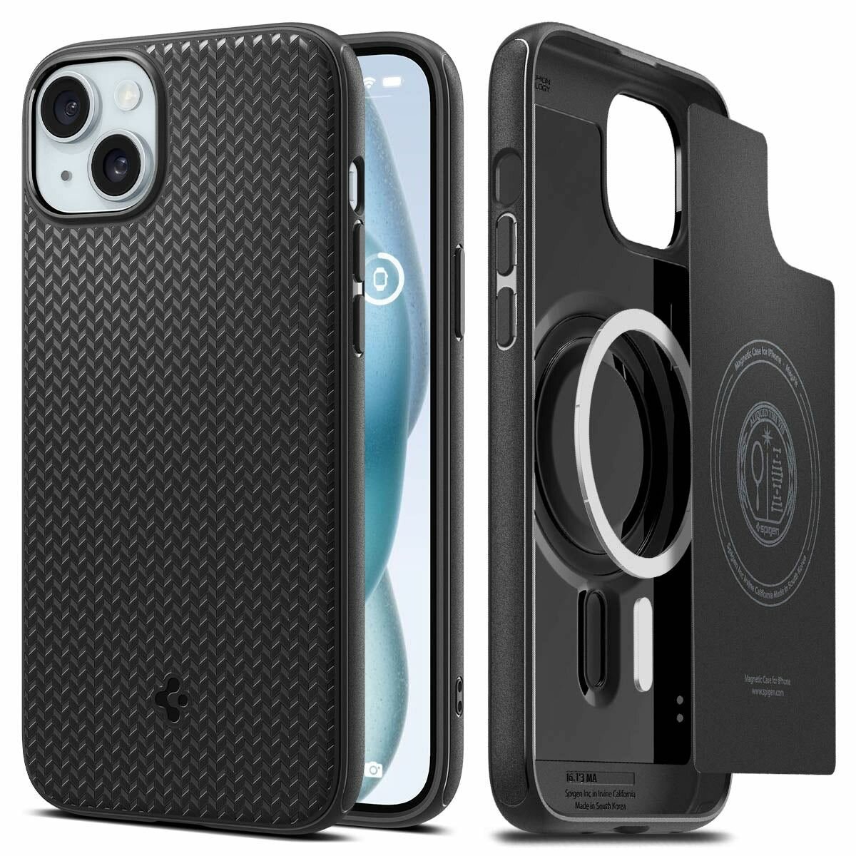 Чехол Spigen на Apple iPhone 15 (ACS06815) Mag Armor MagFit / Спиген чехол для Айфон 15 MagSafe, противоударный, с защитой камеры, черный