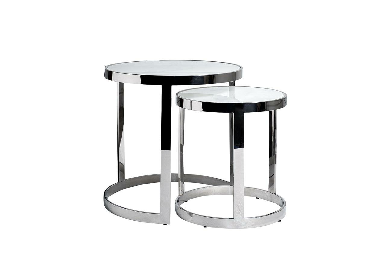 Стол журнальный Garda Decor 47ED-ET081S Столы журн(наб из 2шт)стекло мрам/хром d60*60/d46*50 арт. 47ED-ET081S