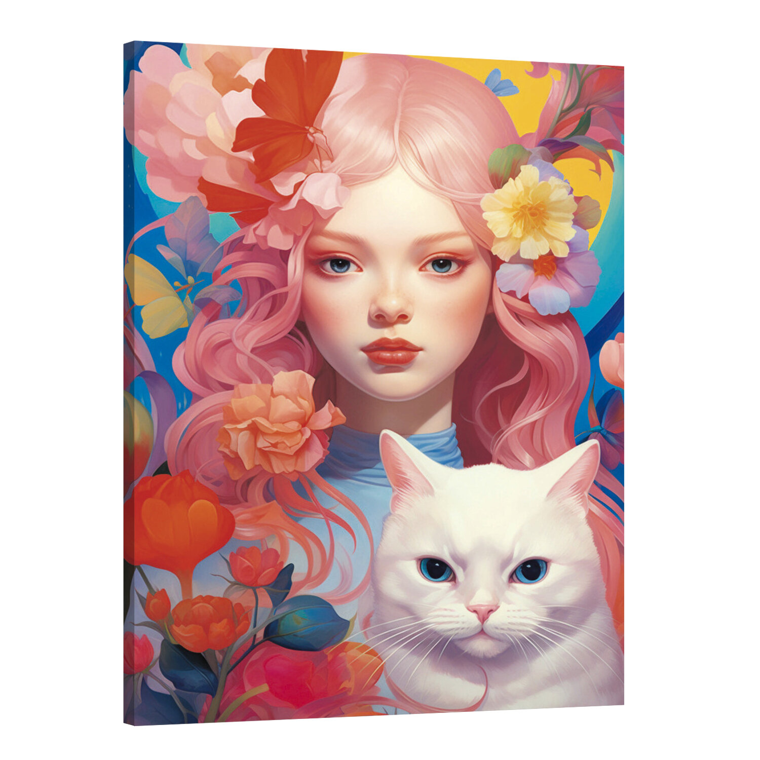 Интерьерная картина 50х70 "Девочка и кот"
