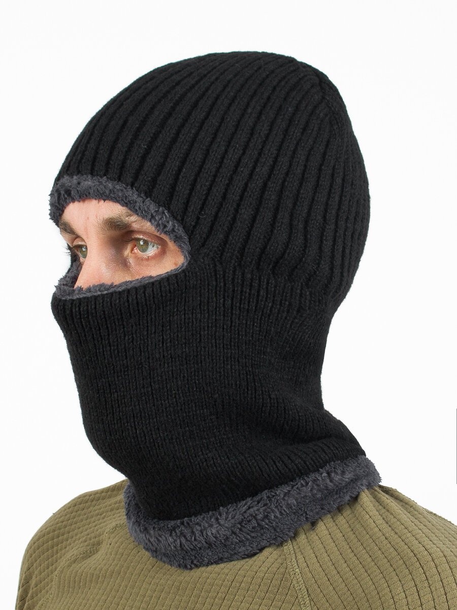 Балаклава Балаклава вязаная утеплённая А15 экомех, чёрная для мужчин