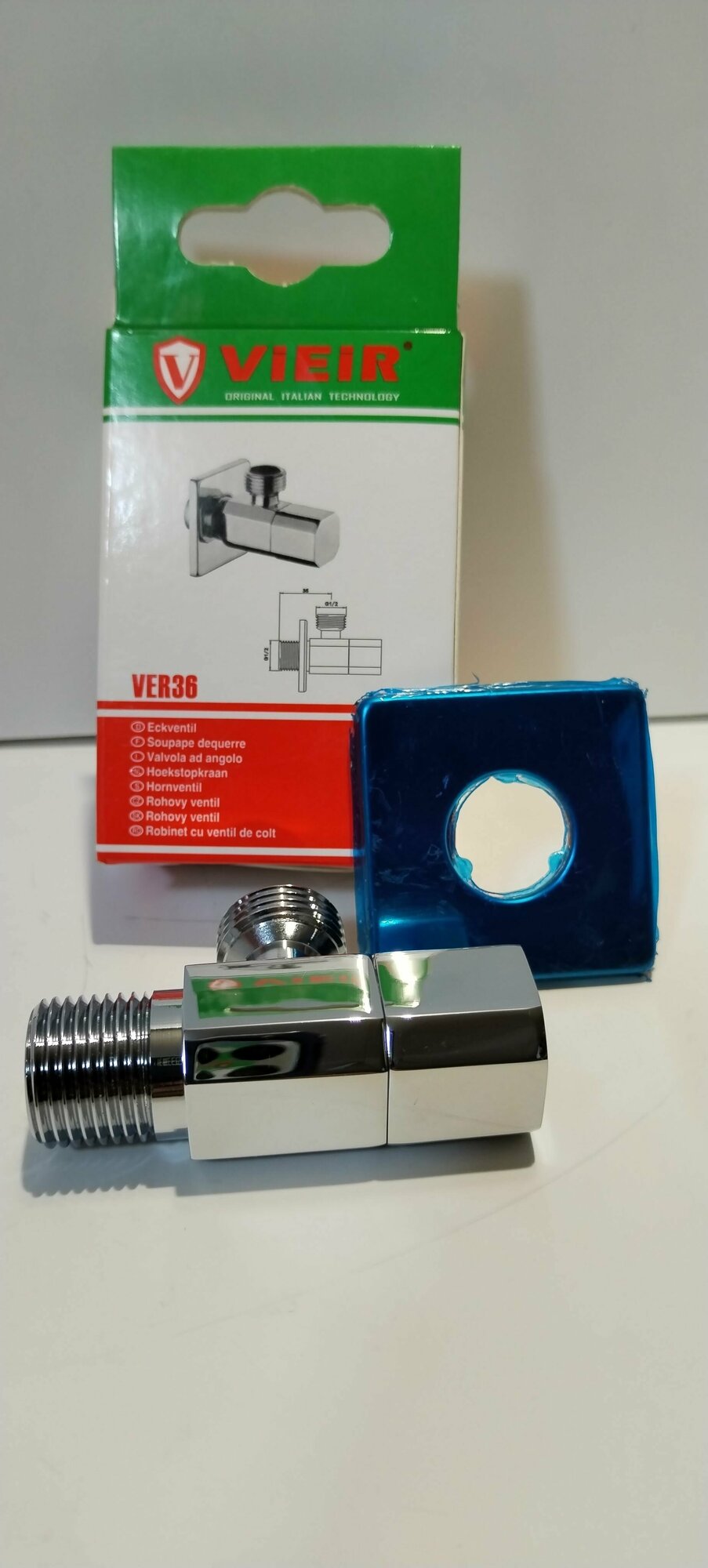 Кран угловой хромированный 1/2"х1/2 в коробке хром керамика VIEIR