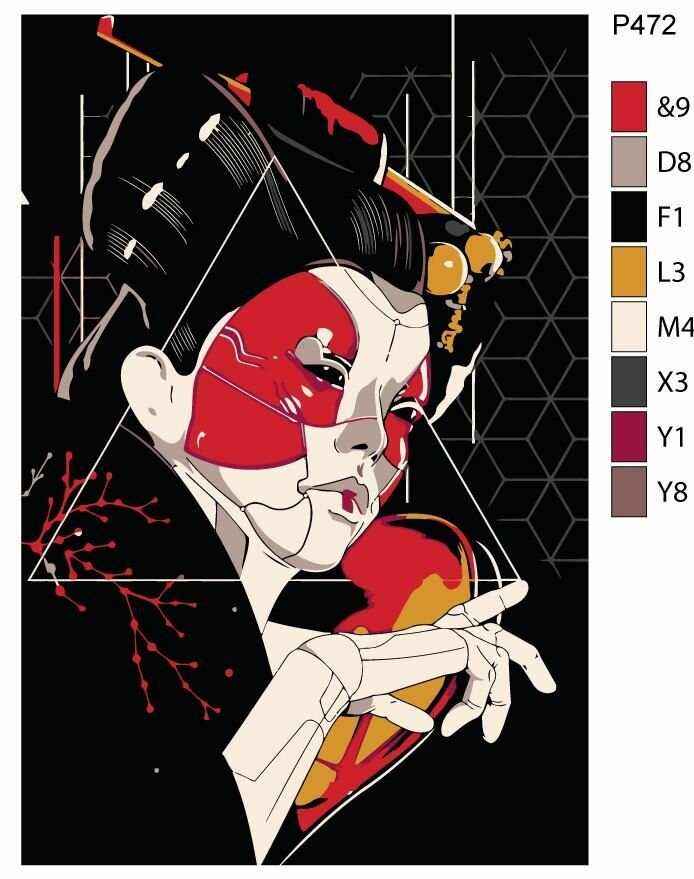 Детская картина по номерам P472 "Аниме - Призрак в доспехах. Робот Гейша" 20x30