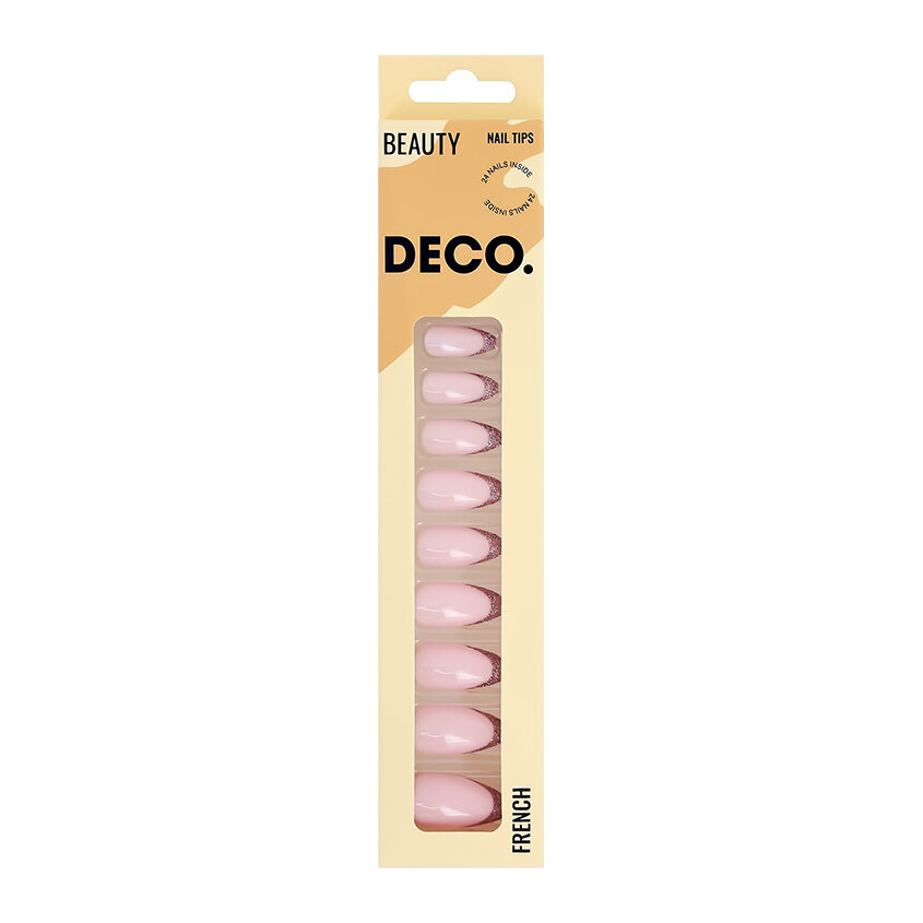 Набор накладных ногтей с клеевыми стикерами DECO. FRENCH shiny french(24 шт + клеевые стикеры 24 шт)