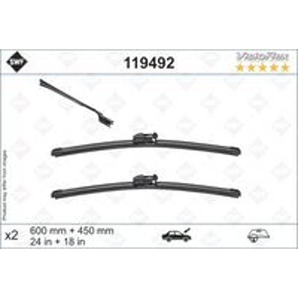 SWF 119492 комплект щеток стеклоочистителя visioflex flat blade (600+450 mm) Mazda (Мазда) 6 (02, 12), cx-5 (05, 1