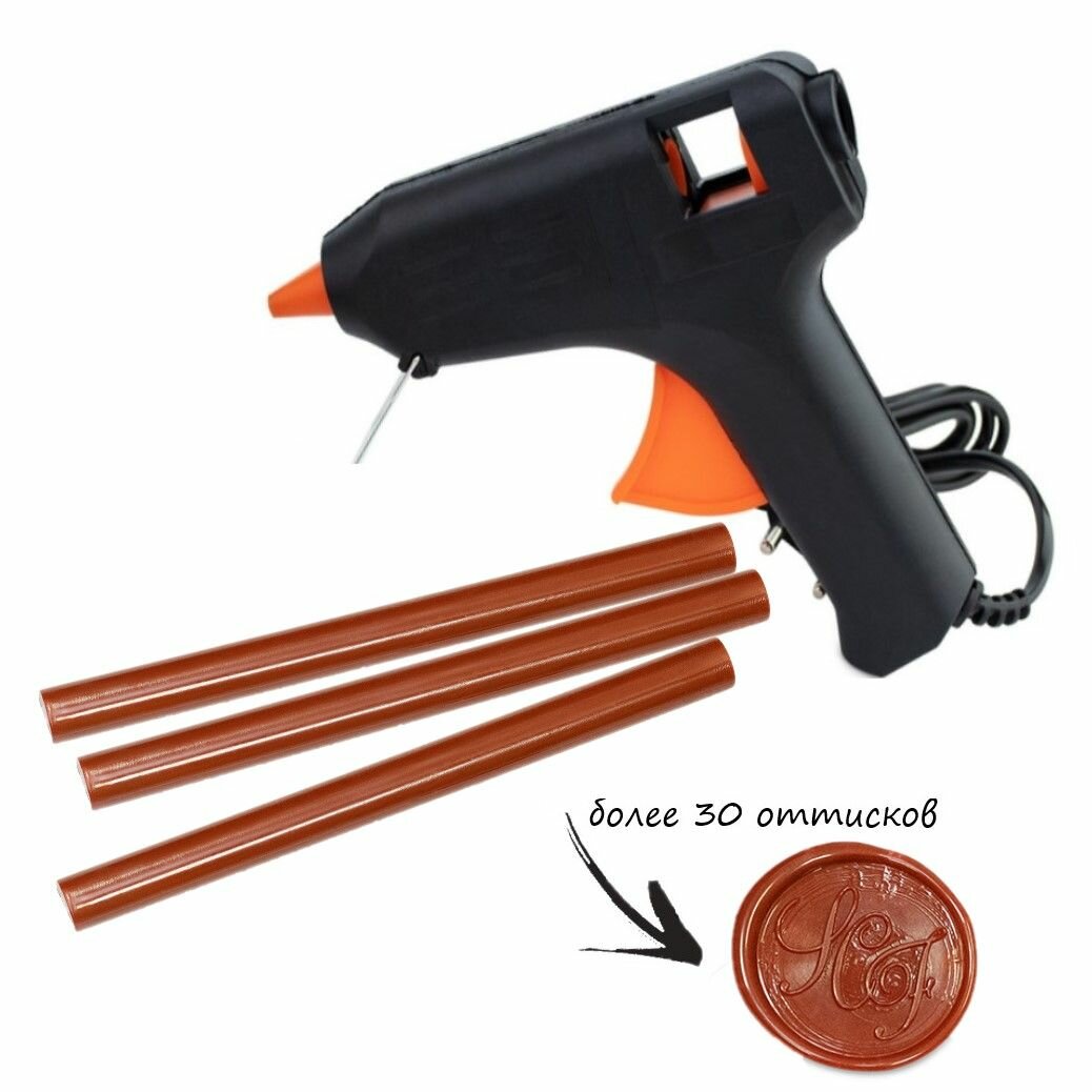 Набор: сургуч в палочках коричнево-красный 3 штуки и пистолет