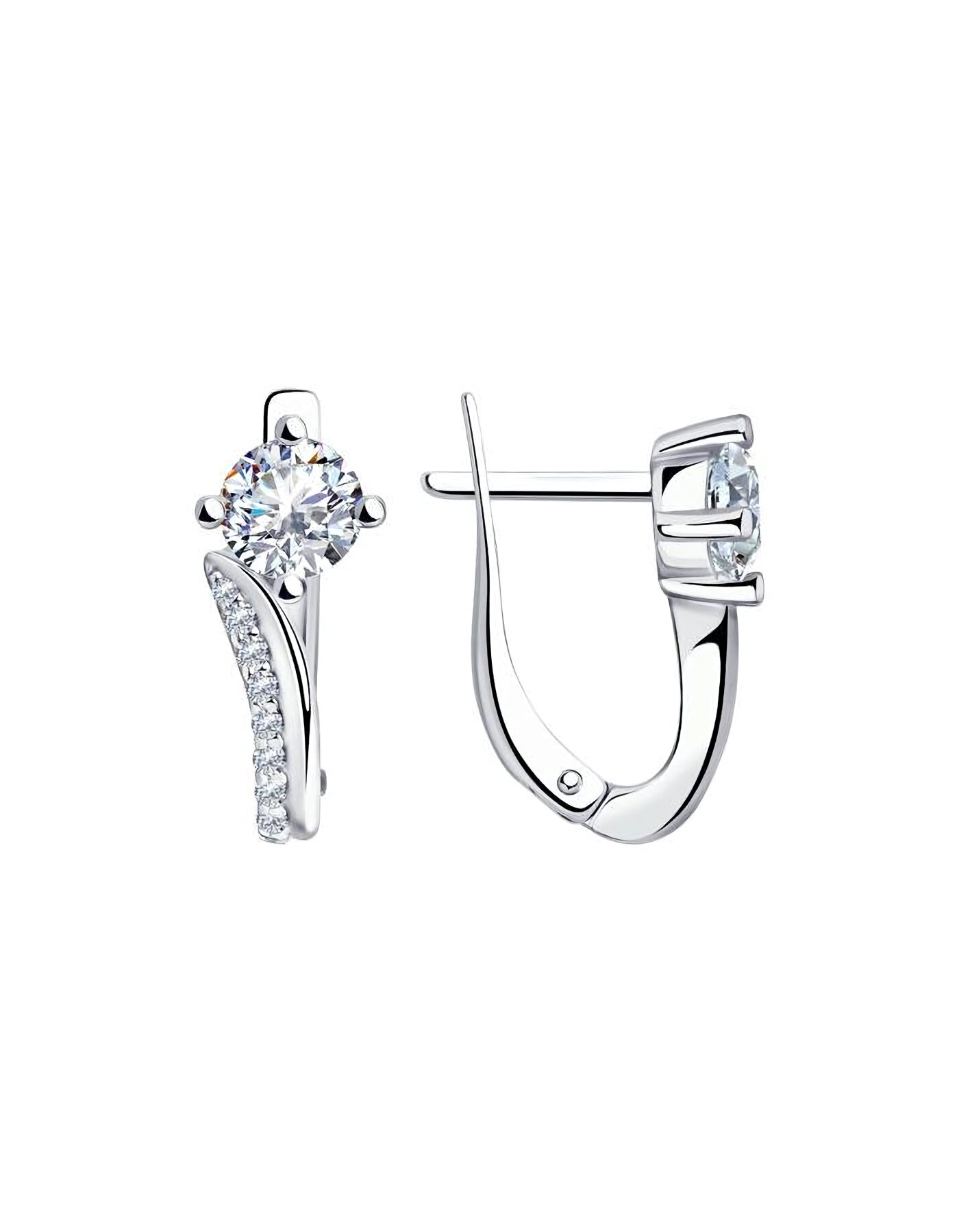 Серьги, серебро, 925 проба, родирование, фианит