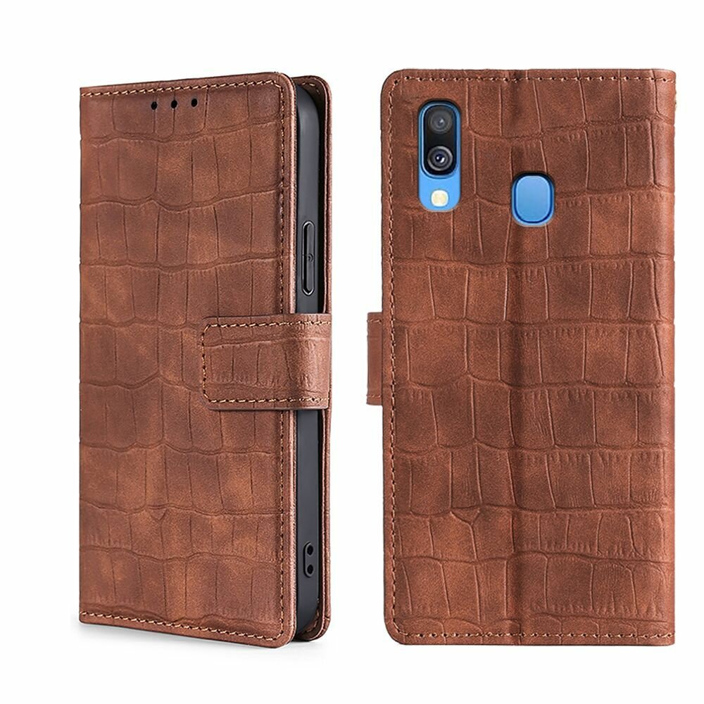 Чехол-книжка MyPads для Samsung Galaxy A40 (SM-A405F) / Самсунг А40 коричневый крокодиловая кожа