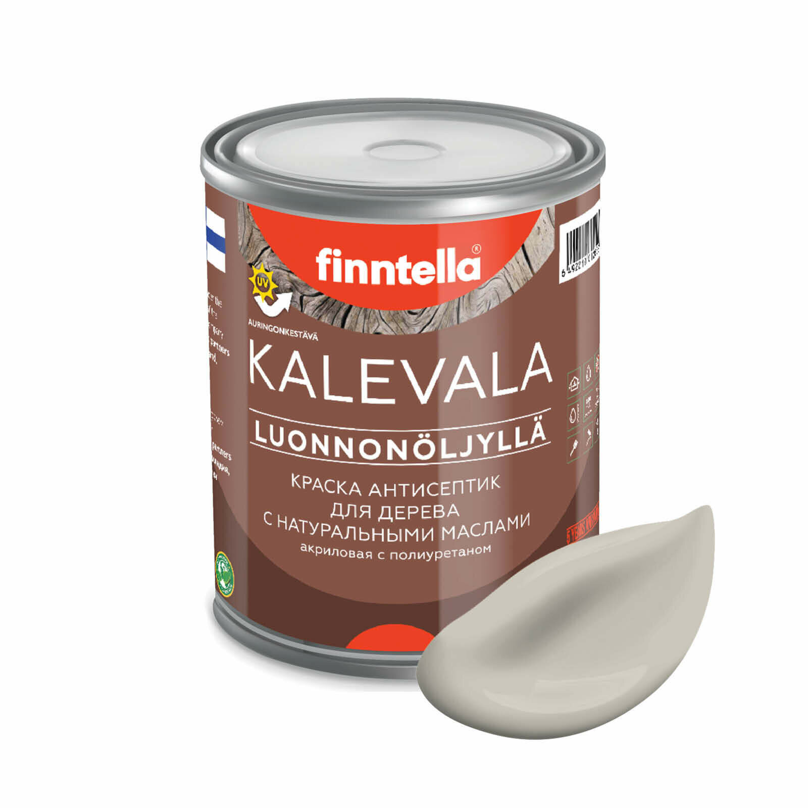Краска для дерева и деревянных фасадов FINNTELLA KALEVALA, с натуральным маслом и полиуретаном, цвет SANSA (серо-бежевый) , 0,9л