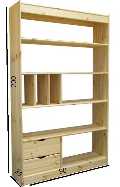 Стеллаж деревянный, 2ящ, ммк-древ Форест 004, 90*35*200 лак.