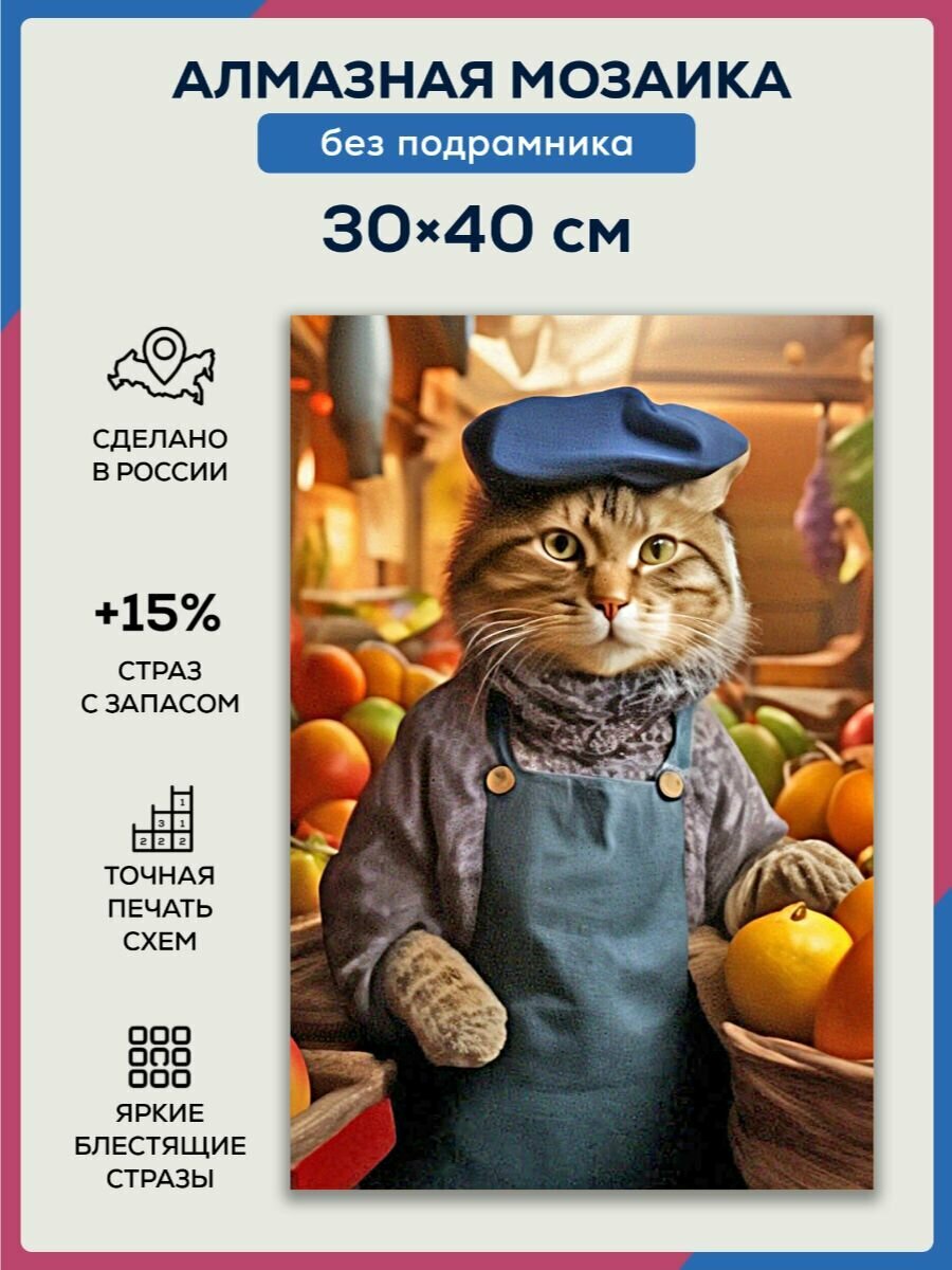 Алмазная мозаика 30x40 Кот продавец без подрамника