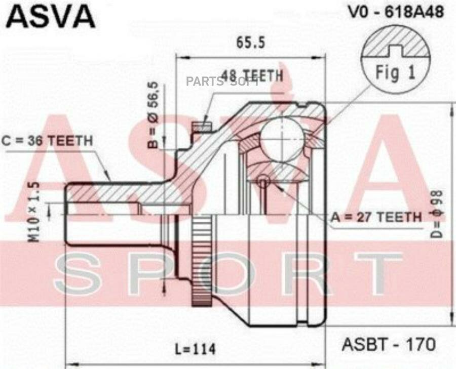 VO618A48 ASVA ШРУС наружный 27x56.5x36 (VOLVO : S70/S80 2.4-2.9)