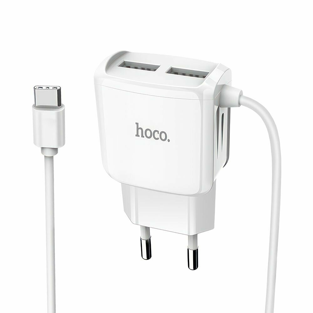 СЗУ HOCO C59A Mega Joy 2xUSB, 2.4А, интегр кабель Type-C, 1м (белый)