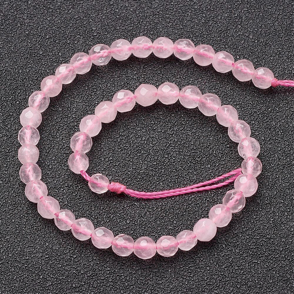 Бусины каменные, кварц, розовый, 4мм, граненый, 43 шт, низка
