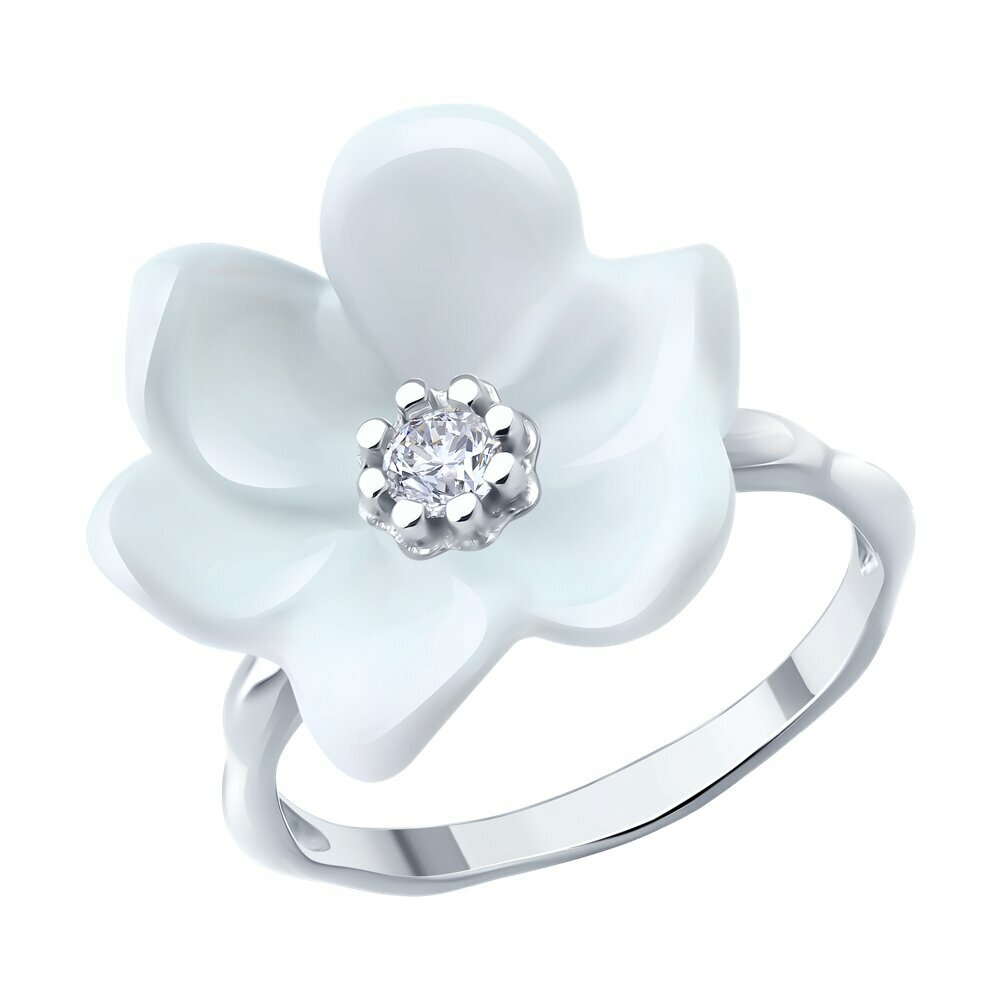 Кольцо, серебро, 925 проба, родирование, фианит, эмаль