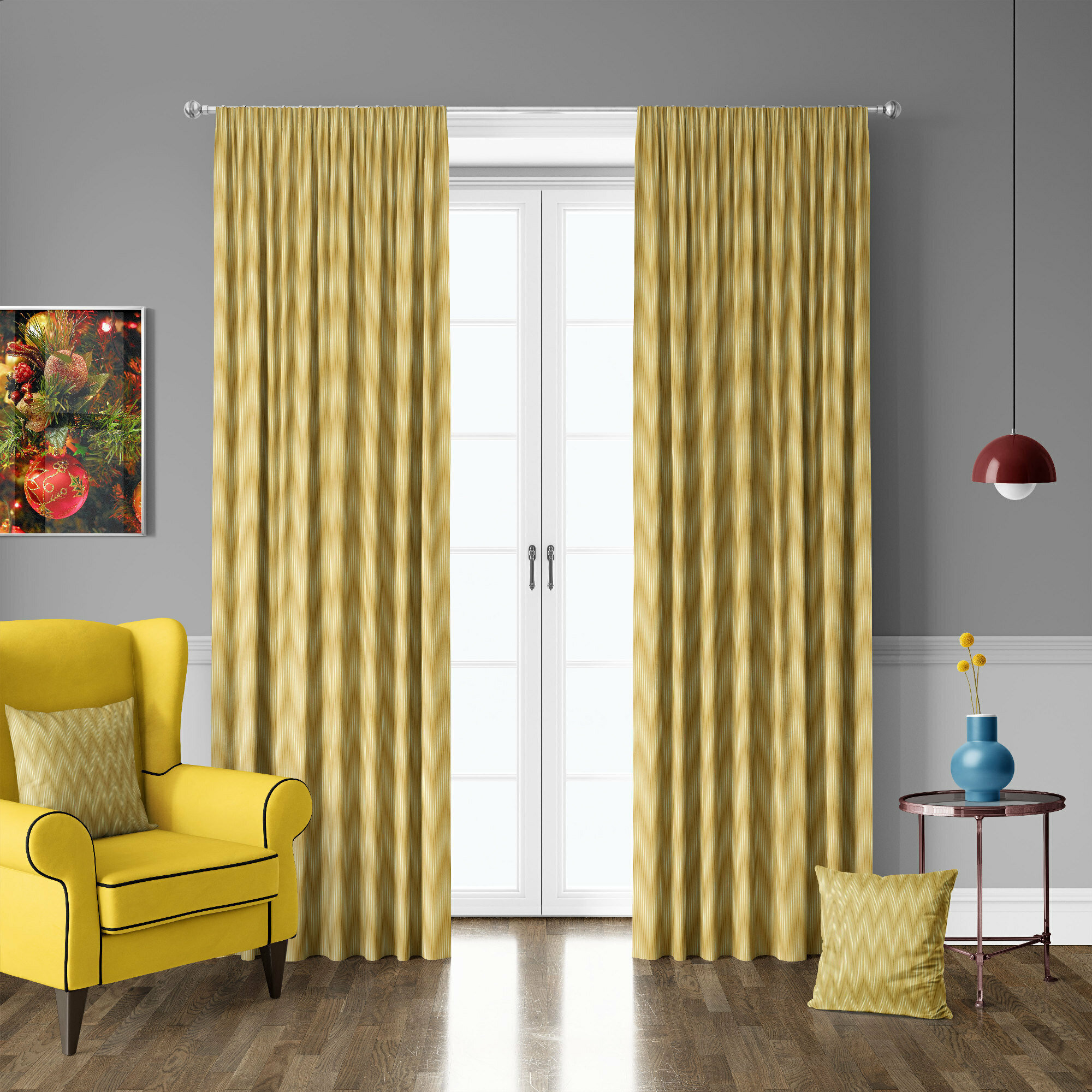 Шторы для комнаты / Новогодние шторы / Фотошторы из ткани габардин 145-260 см 2 шт. /3D шторы / Для гостиной, спальни и кухни