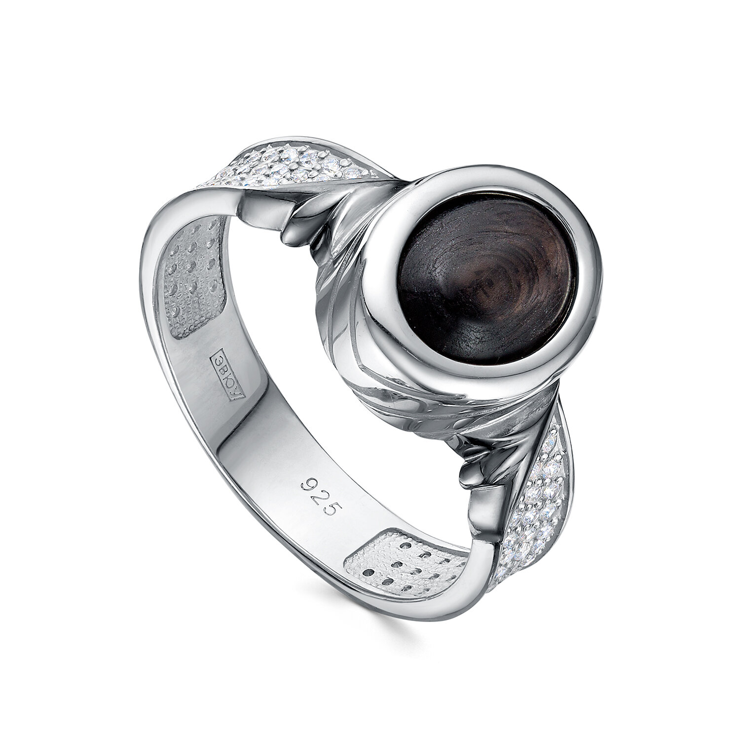 Кольцо, серебро, 925 проба, фианит, гиперстен