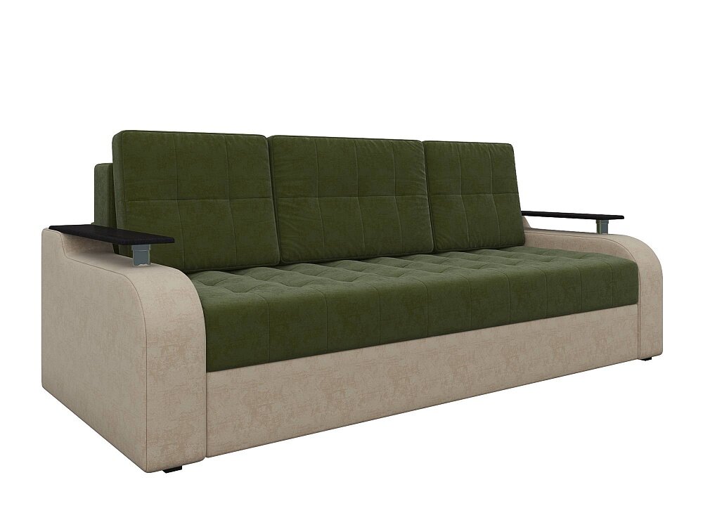 Прямой диван Ричард Зелено-Бежевый Микровельвет, еврокнижка, 225х102х71 см, с ящиком для белья
