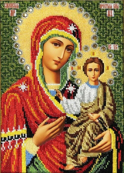 Алмазная мозаика на подрамнике / Картина стразами "Икона Казанская Божья матерь" 20х30 , сложность 5, цветов18, Komas