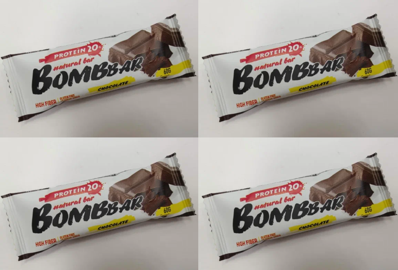 Батончик Bombbar с высоким содержанием протеина, Двойной шоколад, 60 гр, 4 шт