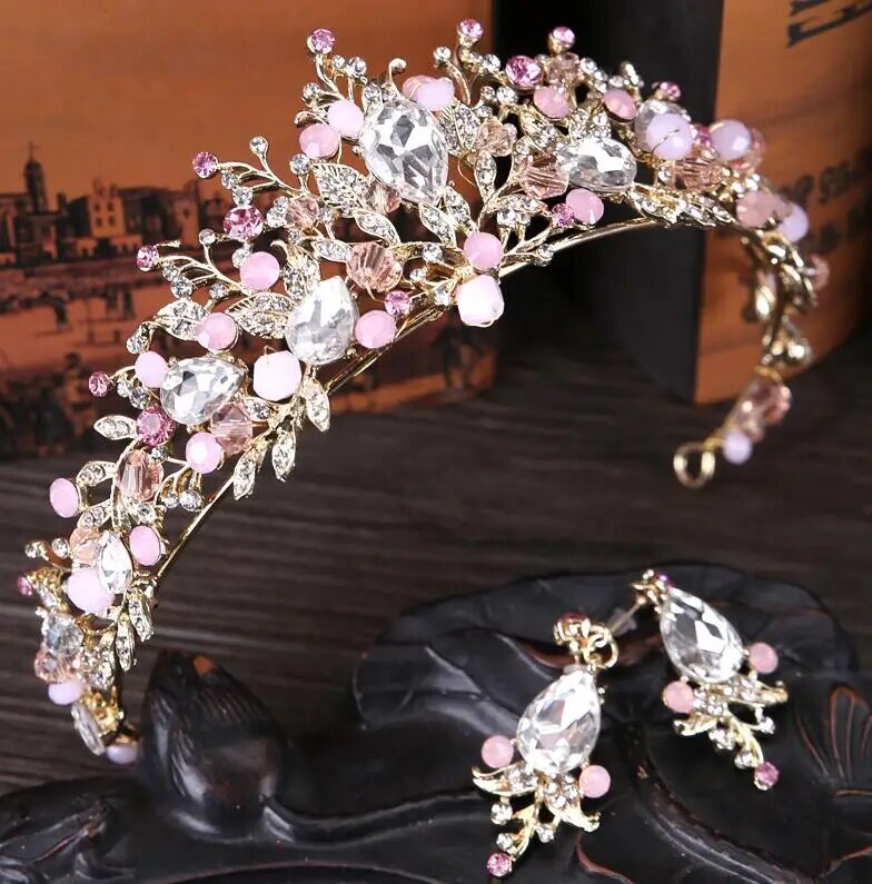 Розовая корона с жемчугом, H006 Pink 3PCS
