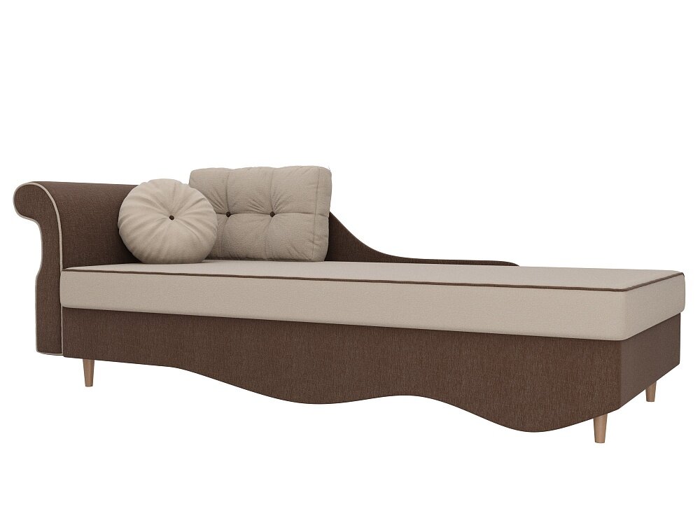 Прямой диван тахта Лорд Бежево-Коричневый Рогожка, 225х85х84 см, с ящиком для белья