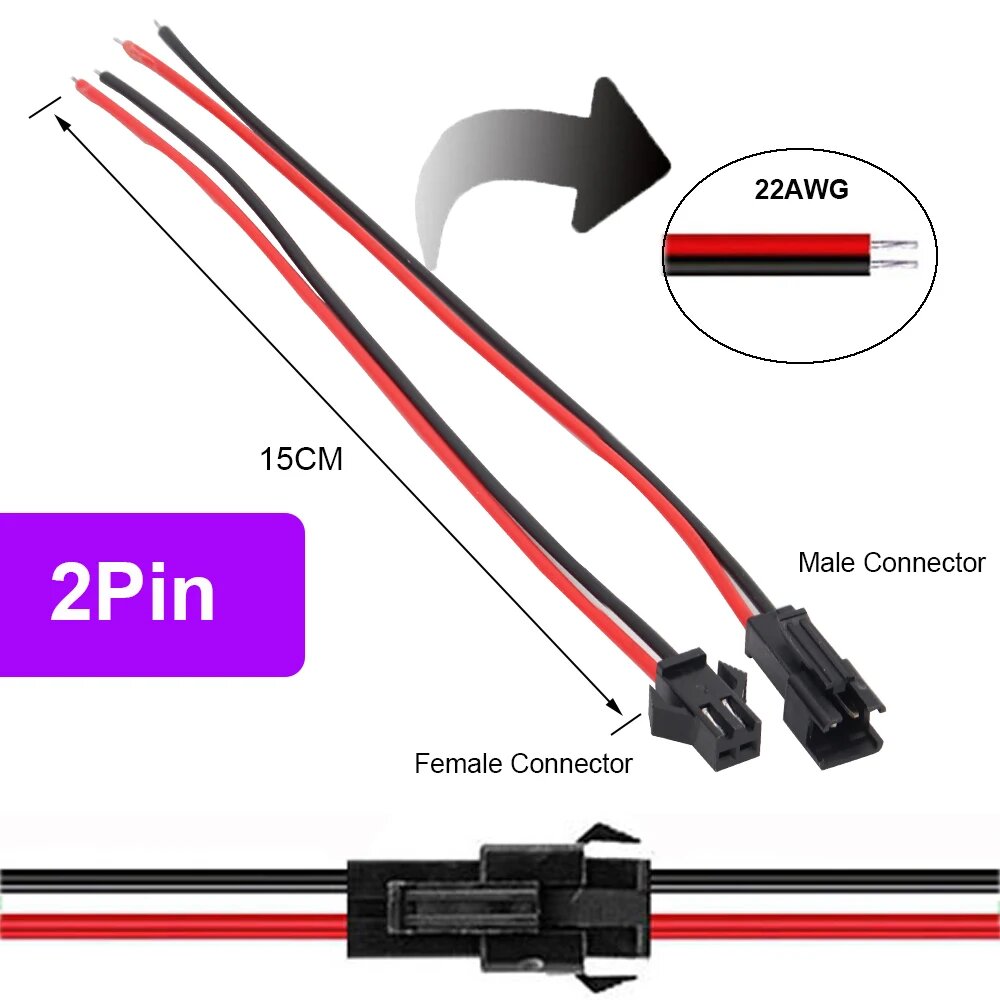 Светодиодные разъемы JST 2/3/4/5/6 пин 20 Pairs, 2Pin JST Connector