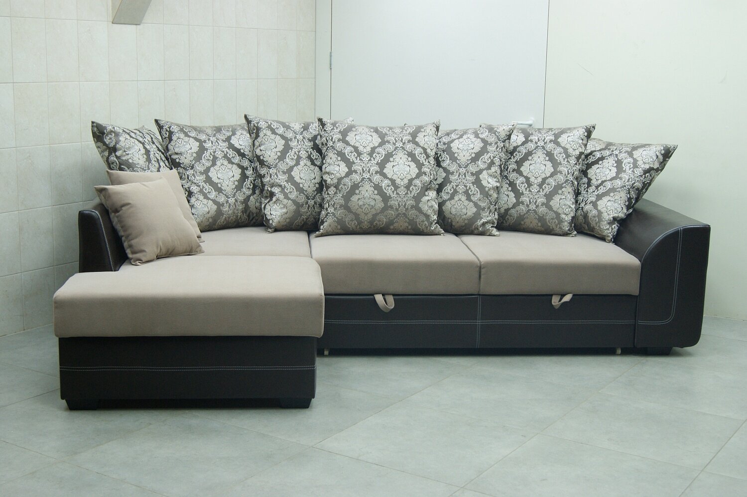 Угловой диван Калифорния Микрофибра Аллюр 21, дельфин, 280х178х80 см, с ящиком для белья