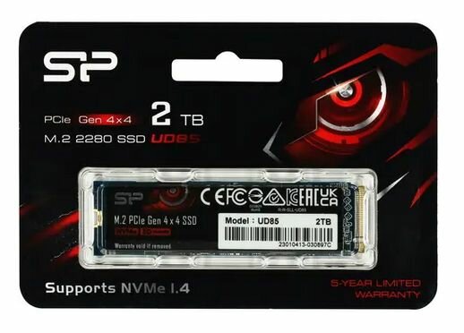 2000 ГБ SSD M.2 накопитель Silicon_Power UD85 (SP02KGBP44UD8505) - PCI-E 4.0 x4, чтение - 3600 Мбайт/сек, запись - 2800 Мбайт/сек, 3D NAND, 3 бит TLC, NVM Express