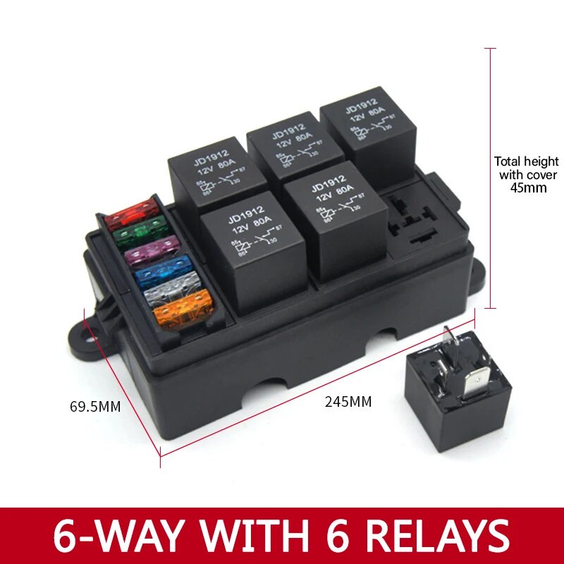 Автомобильный 6-контактный блок предохранителей с блоком релейного блока, 12-контактный 10-контактный 8-контактный модифицированный блок предохранителей для защиты цепи 6 Way with 6 relay