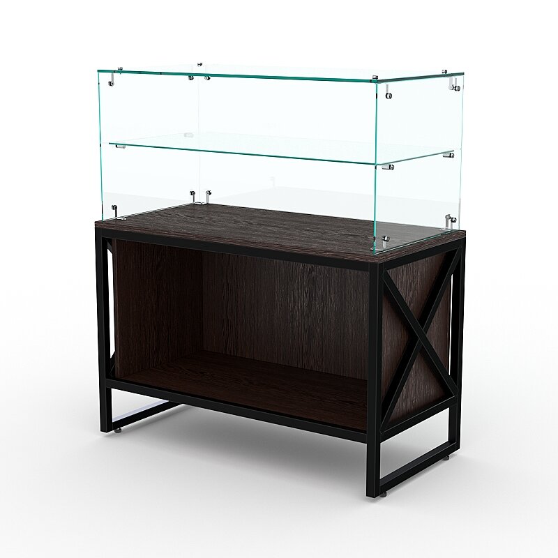 Торговый стеклянный прилавок "лофт стиль" №1 (без дверок), Дуб Венге