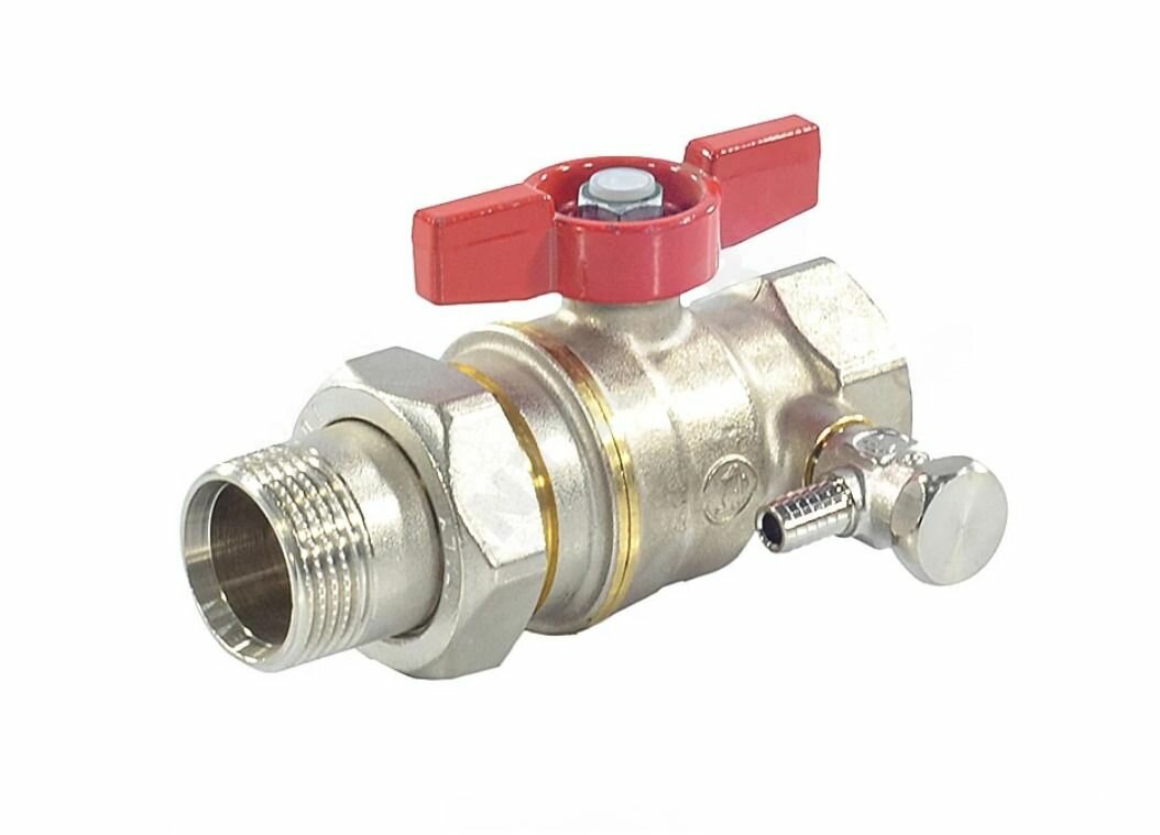 Кран шаровой латунь со спускником R919S никель Ду 20 Ру42 ВР/"американка" 3/4" бабочка полнопроходной с отводом (полусгоном) Giacomini R919SX005