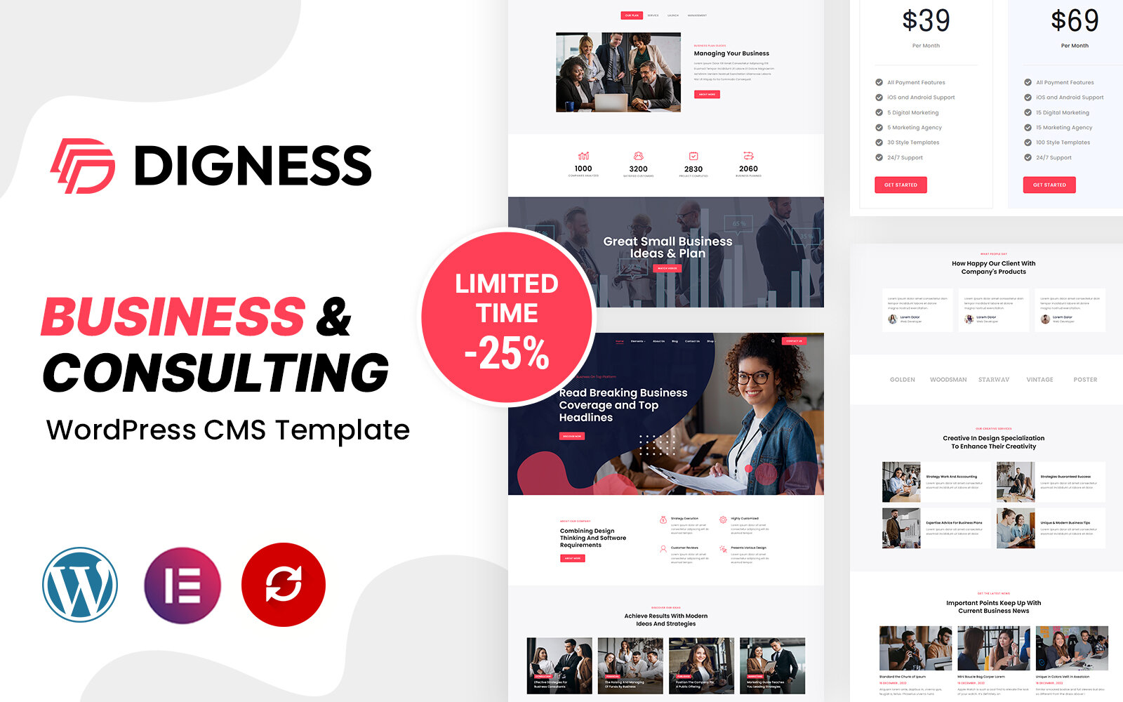 Подарочный сертификат на Шаблон для сайта Вордпресс с демоконтентом Digness - Consulting Business Theme WordPress