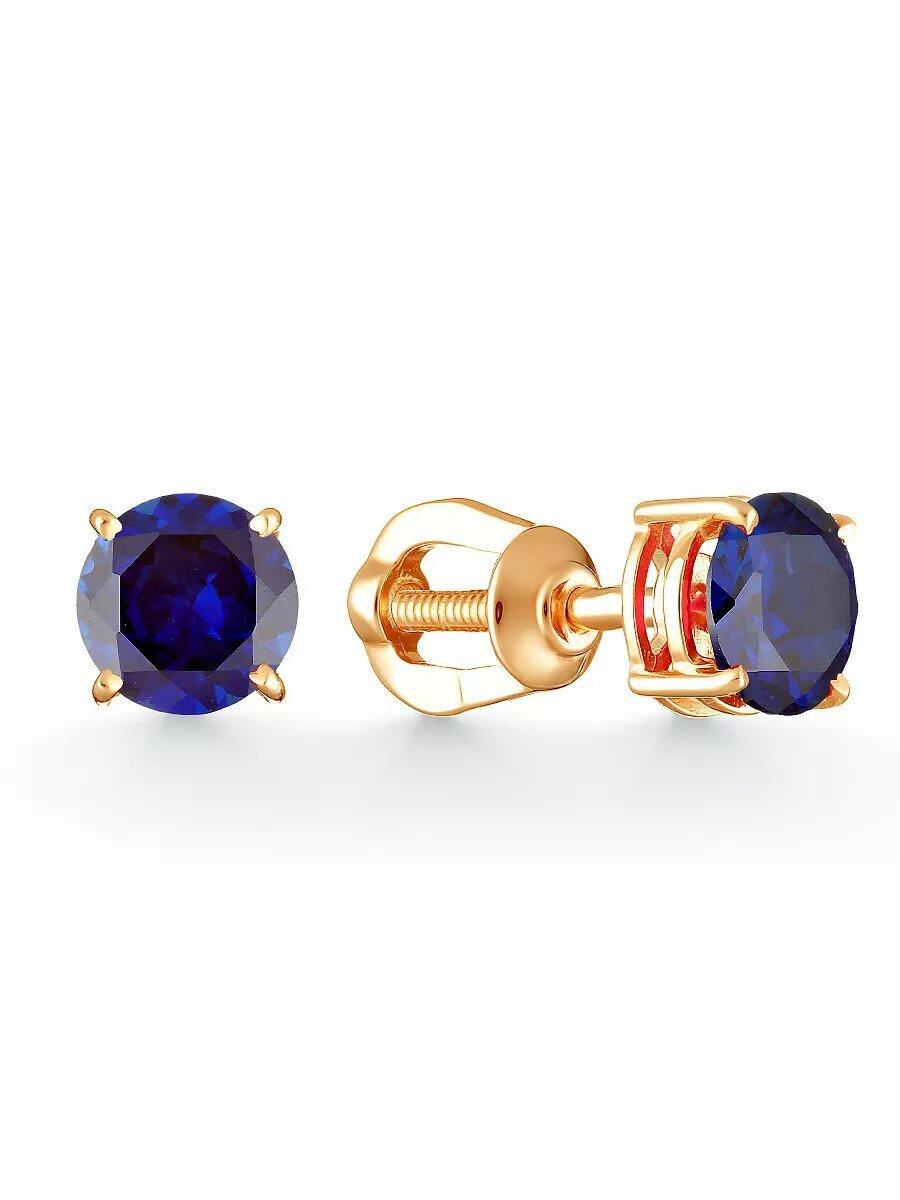 Серьги пусеты, красное золото, 585 проба, сапфир, сапфир синтетический, бриллиант
