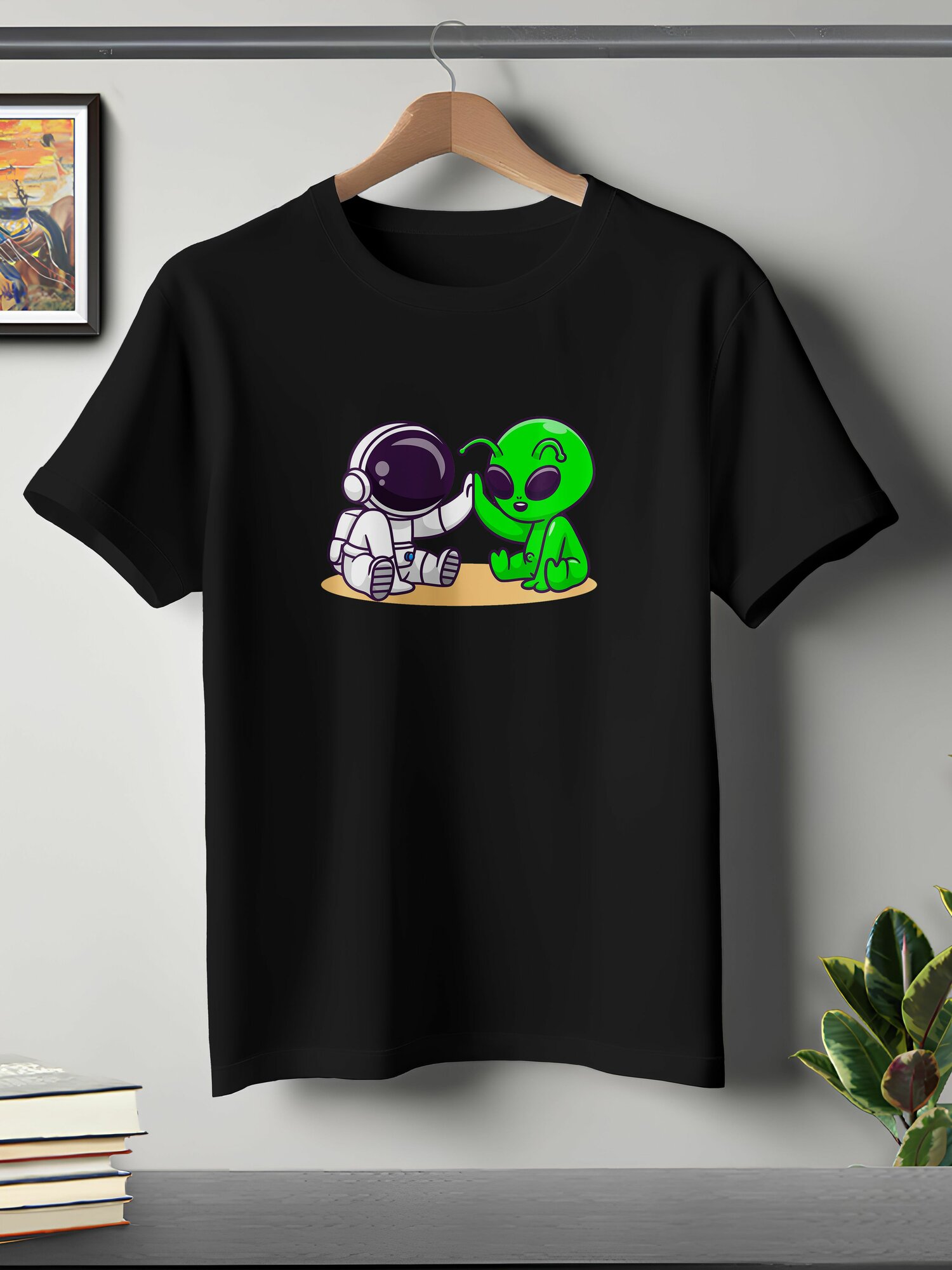 Футболка  Детская ONEQ 110 (5-6) размер с принтом Космонавт, черная