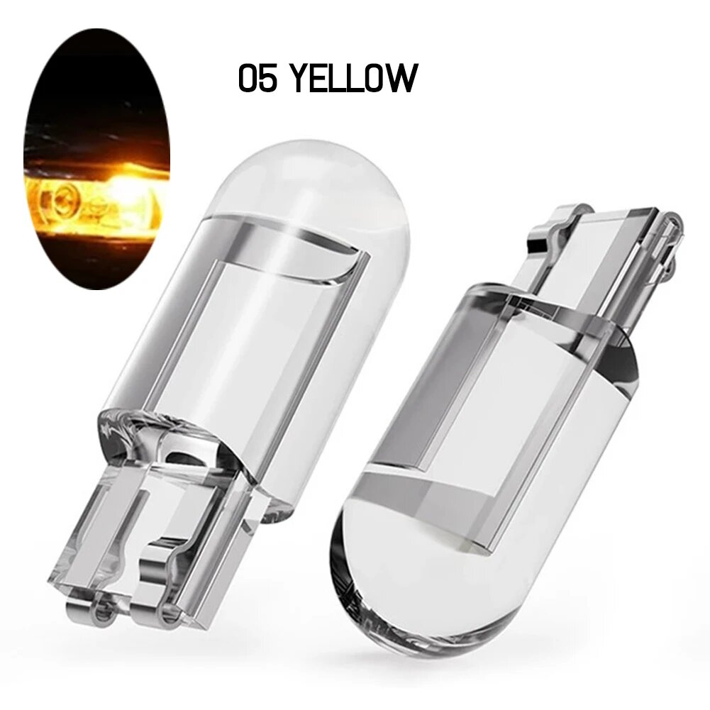 Светодиодная лампочка COB W5W T10 из чистого стекла, Автомобильная лампочка 6000K для Желтый, 10PCS