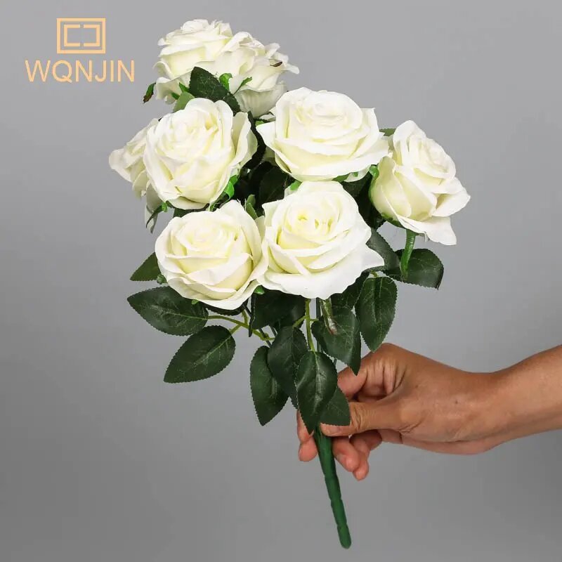 Искусственные белые розы букет 9 шт. WQNJIN