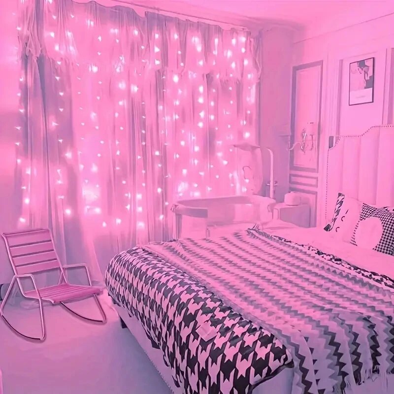Розовые LED гирлянды 3x3м, 300LEDs, 8 режимов