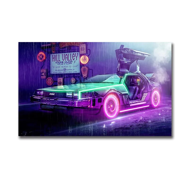 Постер DeLorean DMC Back to the Future 70x140см, без рамки