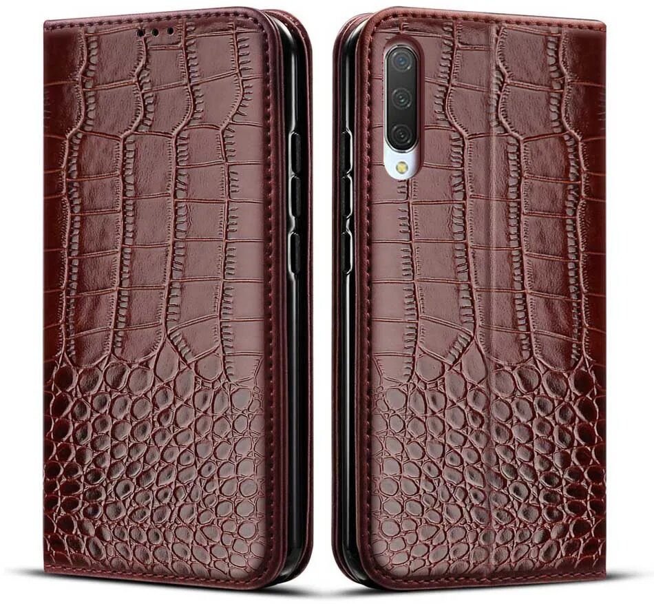 Кожаный чехол-книжка для Xiaomi Mi 9 Lite Brown Style 1