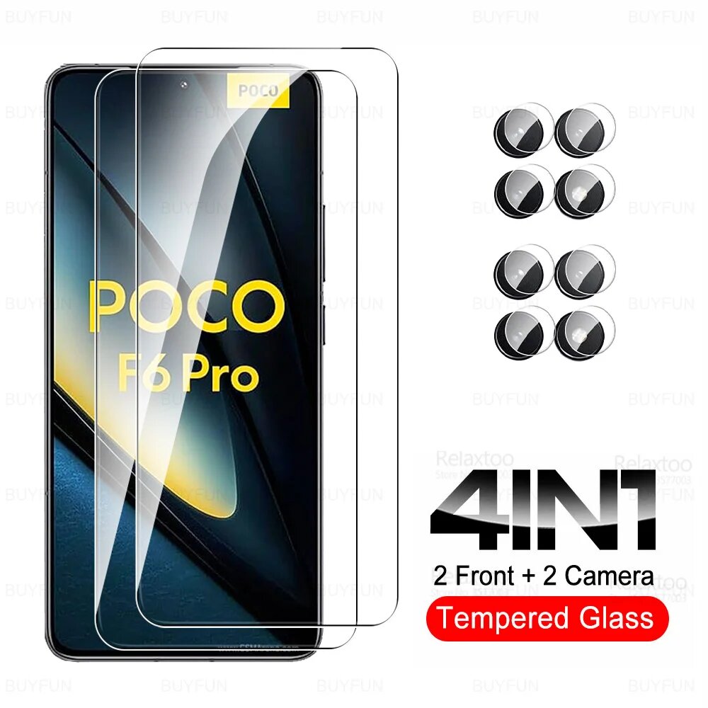 Защитное стекло 4 в 1 для Xiaomi Poco F6 Pro, 2Glass 2Lens