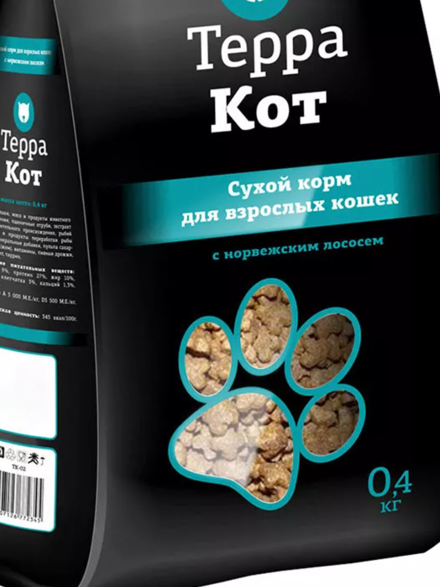 Корм для кошек сух 400г с норвежским лососем Терра Кот/10