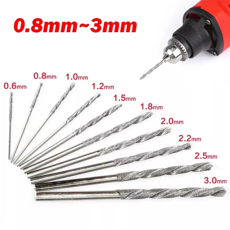 Алмазное спиральное сверло 0,8-3 мм для стекла 1.0mm, 2Pcs