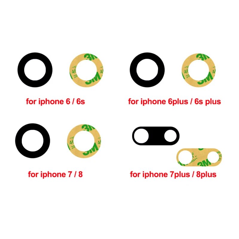 Замена стекла задней камеры 2 шт. для iphone 7 8 6 6S 6Plus 7Plus 8Plus X 3M, клейкая задняя крышка камеры, детали для фотоаппарата for iphone 6