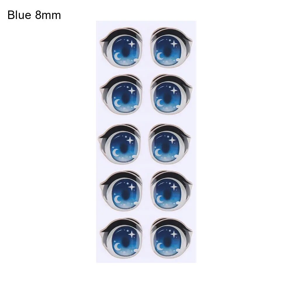 Набор наклеек для глаз кукол SIRENXI 10 пар Синий, Blue - 8mm